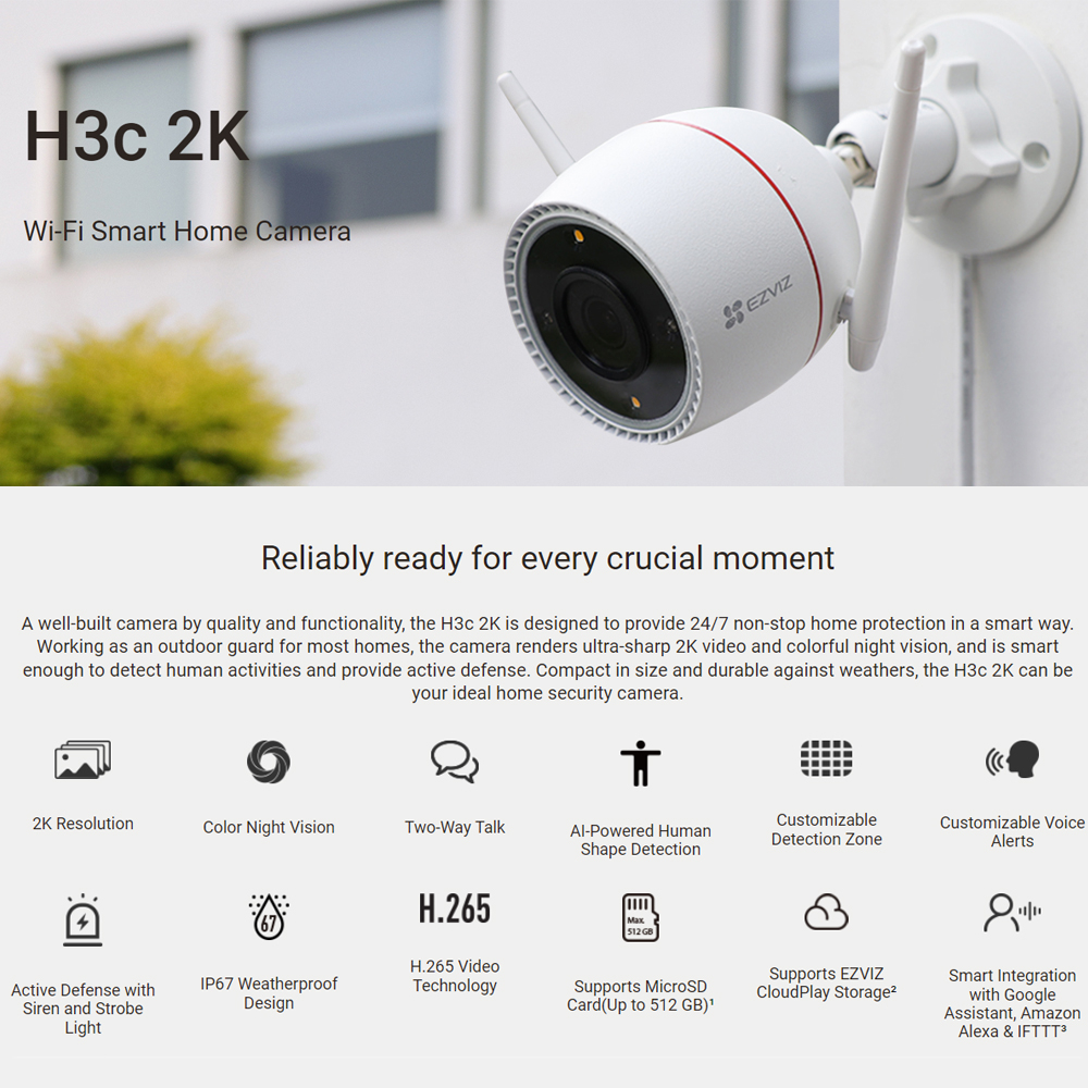 EZVIZ H3c 3MP 2K / H3c 4MP 2K+ Outdoor Wi-Fi Smart Home Camera – cctv9