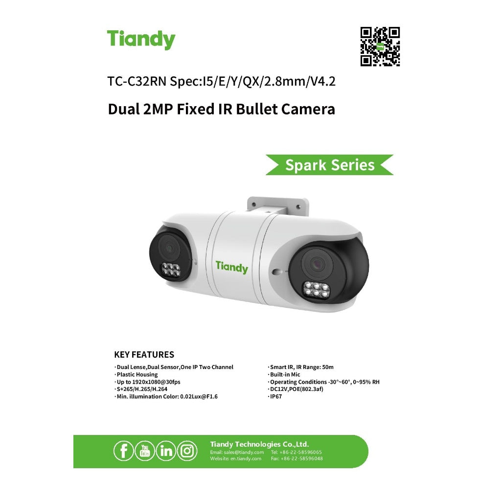 TIANDY Dual 2MP TC-C32RN Fixed IR Bullet Camera (BUILT IN MIC) – cctv9