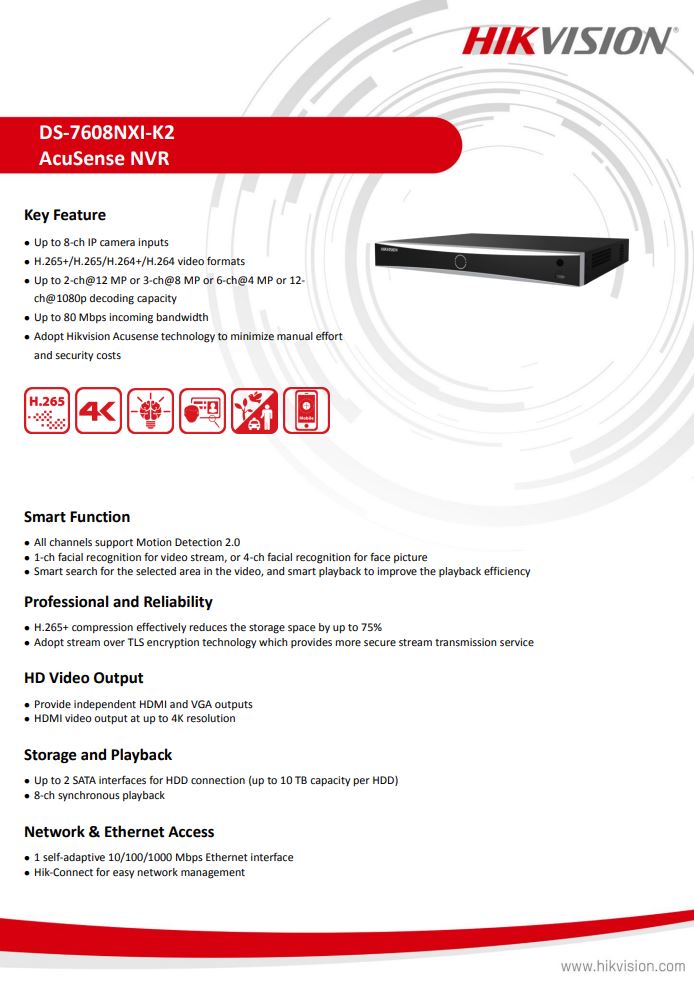 HIKVISION DS-7608NXI-K2 8-ch 1U AcuSense 4K NVR – cctv9