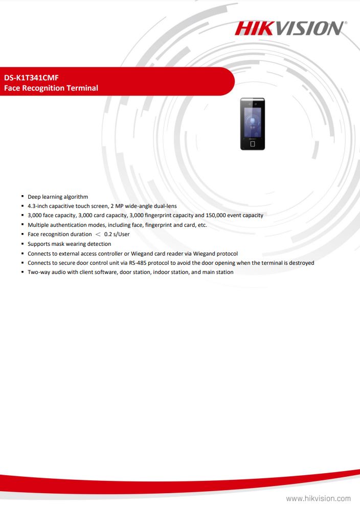 HIKVISION DS-K1T341CMF Face Recognition Access Control Terminal – cctv9 HIKVISION DS-K1T341CMF Face Recognition Access Control Terminal – cctv9