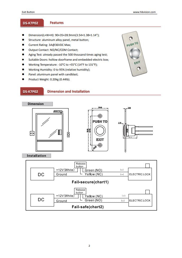 HIKVISION DS-K7P02 Exit & Emergency Button – cctv9